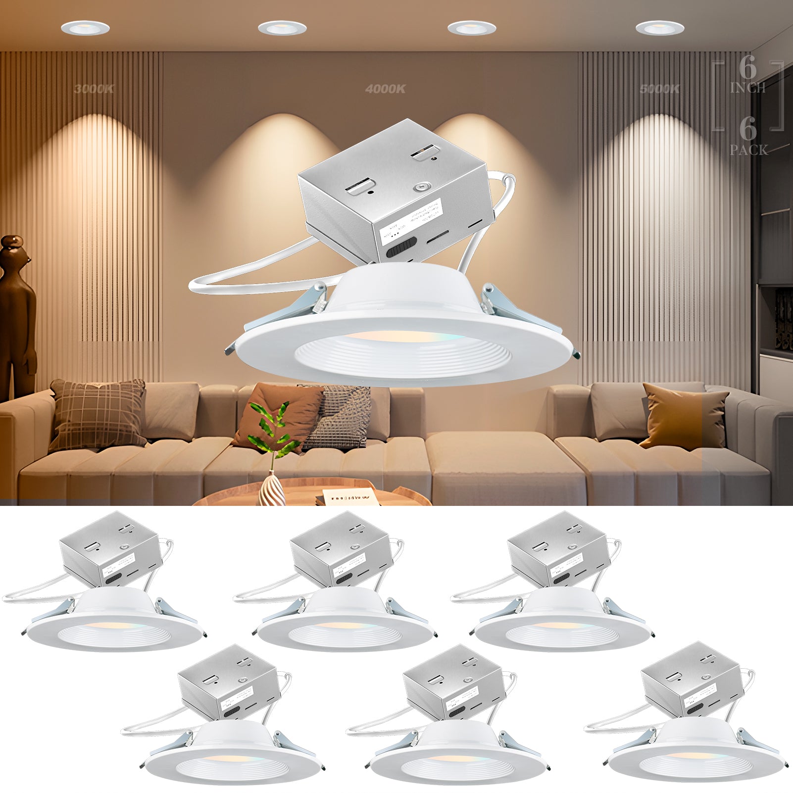 Lightdot 6 Inch Recessed Lighting, 12W Dimmable LED Downlight 3CCT Sel