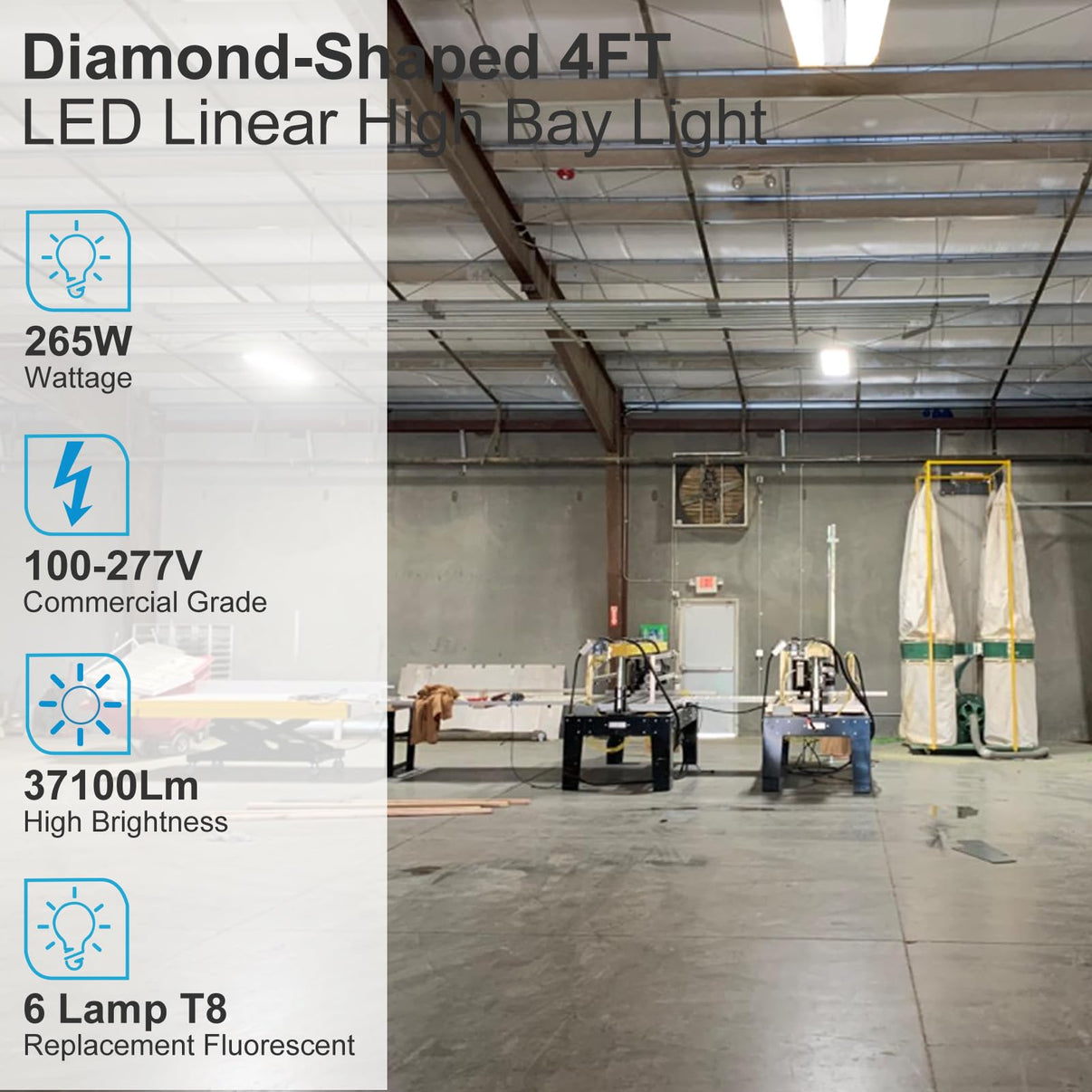 Lightdot 4FT LED High Bay Shop Light, 265W [Eqv.960W] 5000K Linear Han