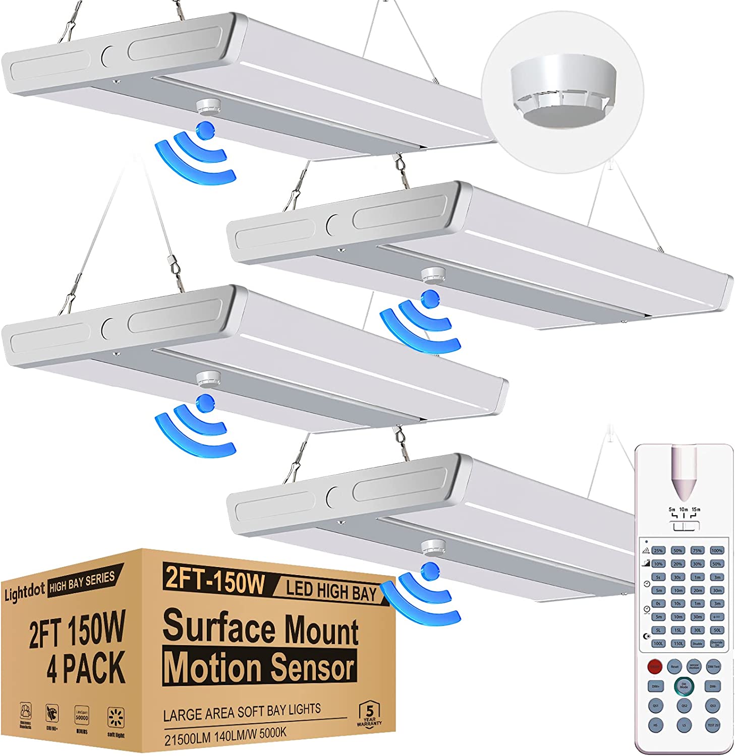 Lightdot 150W Multifunction 2FT LED High Bay Light, with motion sensor