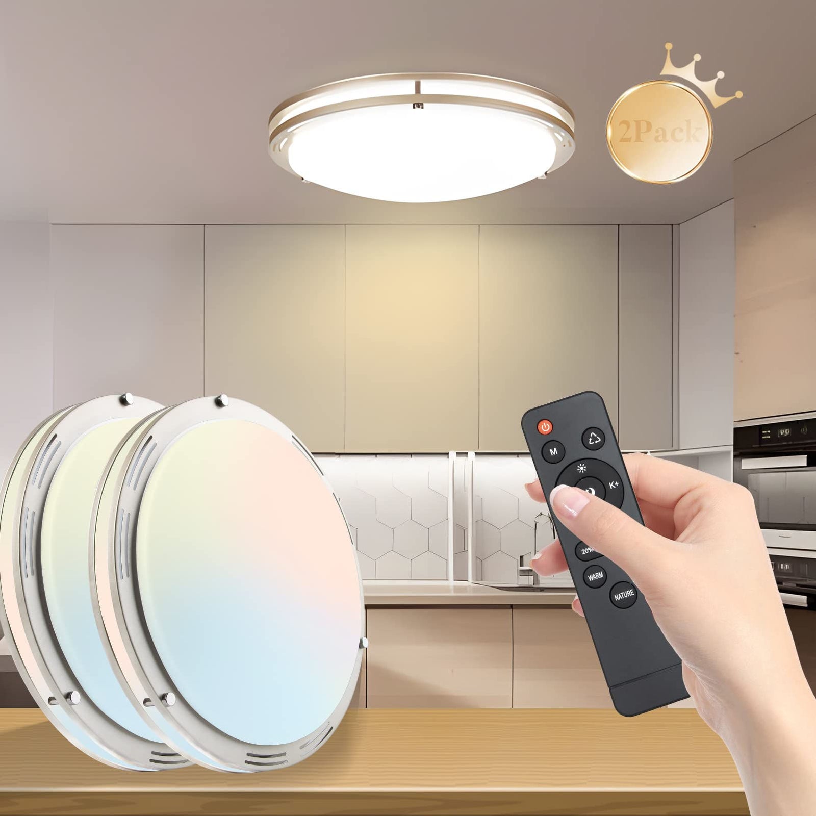 Lightdot 10in/13in LED Ceiling Light with Remote,3000K/4000K/5000K Adj